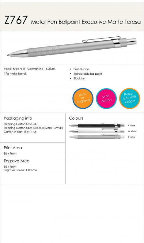 Z767 Metal Pen Ballpoint Executive Matte Teresa