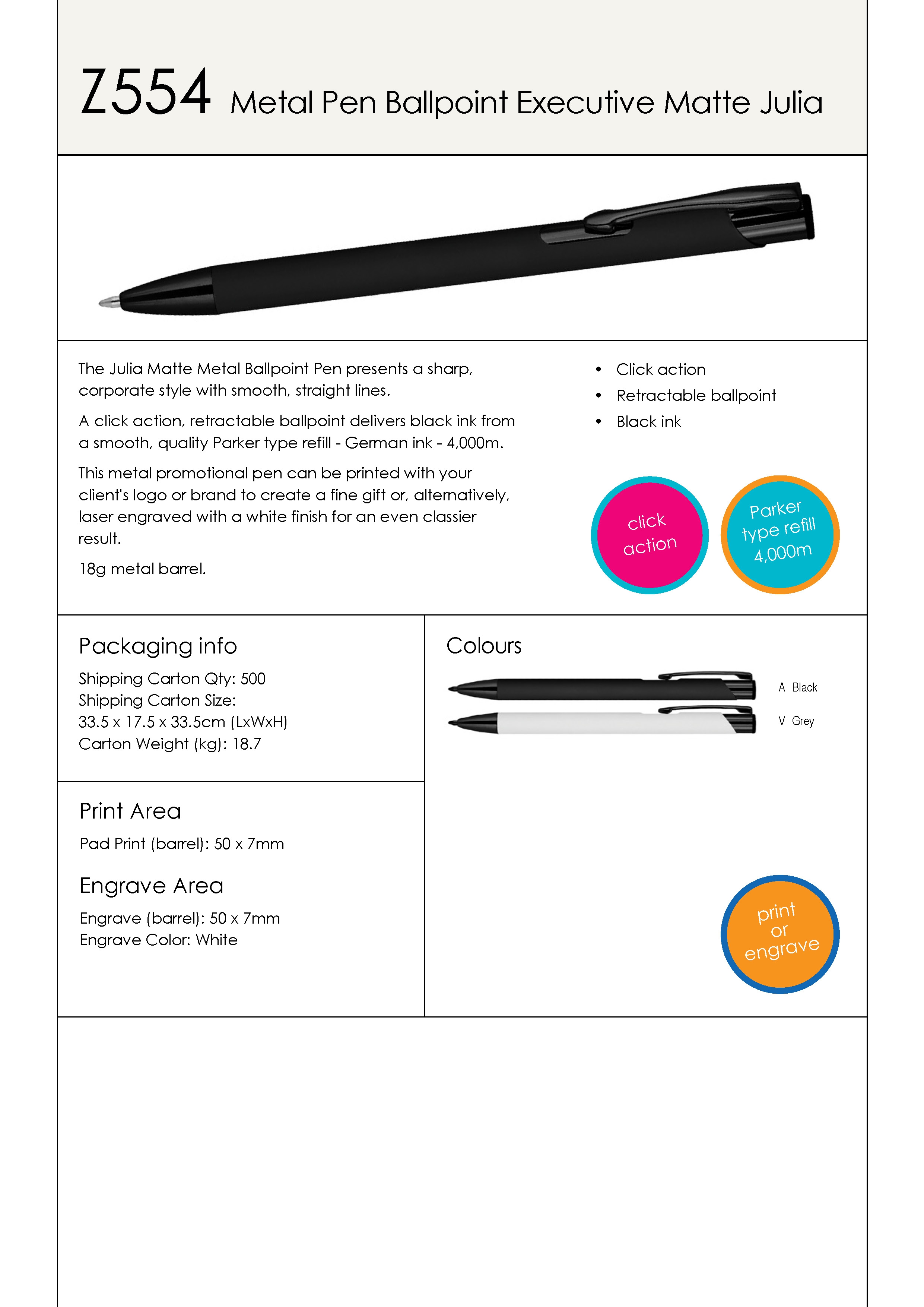 Z554 Metal Pen Ballpoint Executive Matte Julia