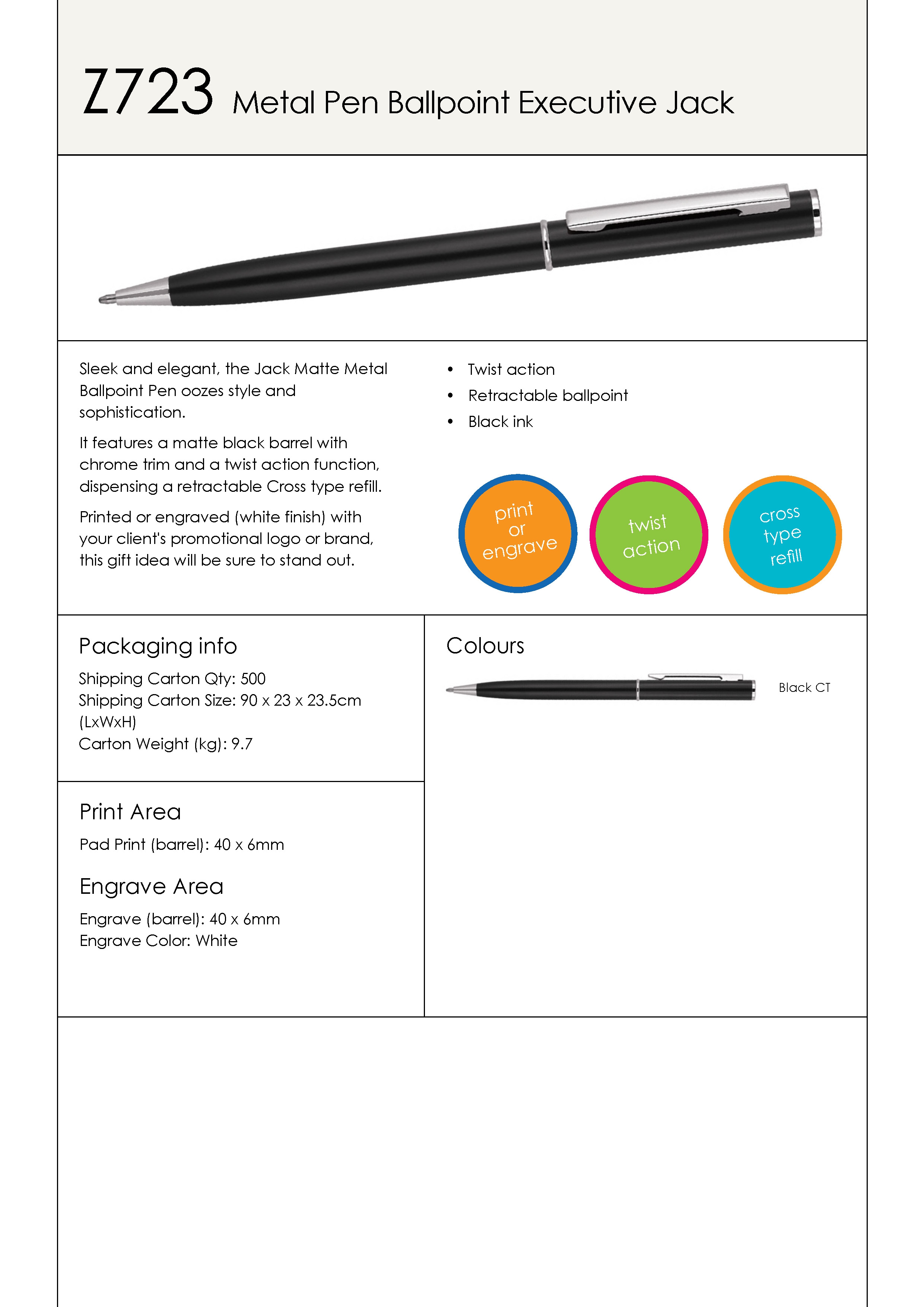 Z723 Metal Pen Ballpoint Executive Jack